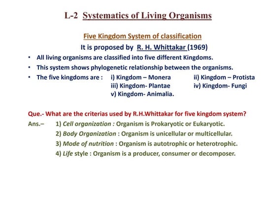 FIVE KINGDOM CLASSIFICATION-RH Whittaker | PPTX | Biological Sciences | Science