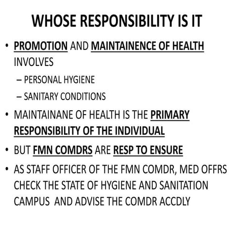 Whos responsibility is promotiobn of maintenance of health | PPT