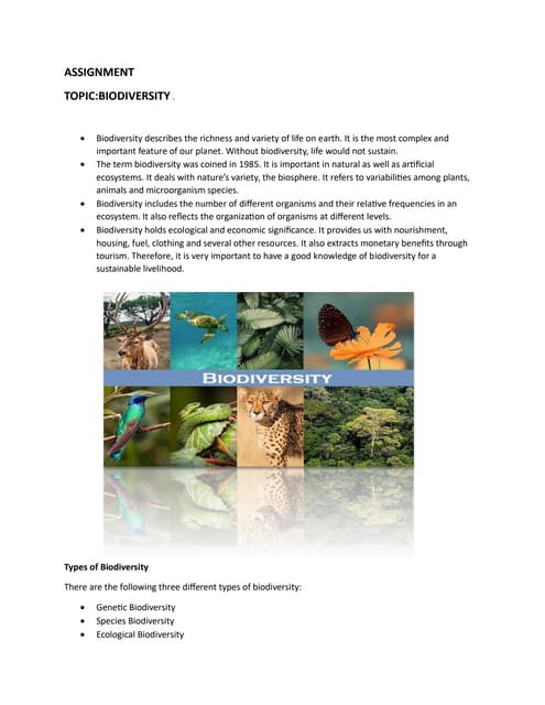 Biodiversity concept, types & its values | PPTX