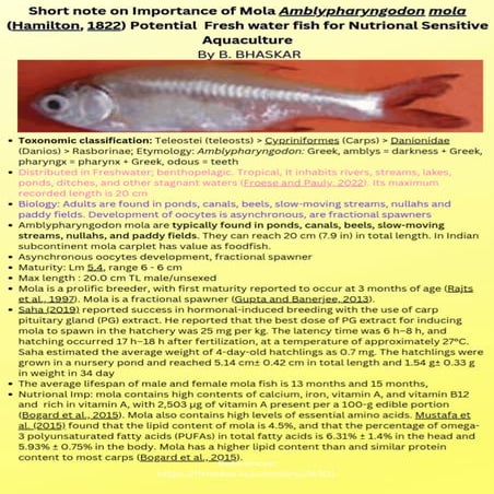 Short note poster on Importance of Mola a fresh water indigenous fish species potential for ...