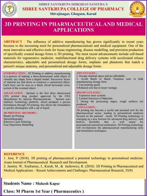 3-D Printing and Application in Pharmaceutical.pptx
