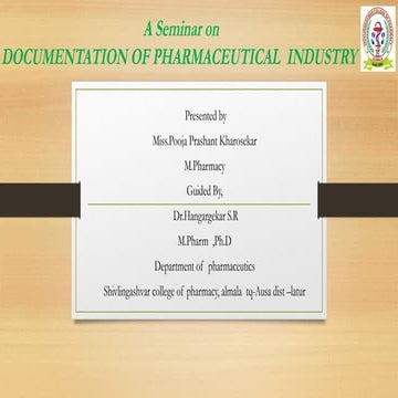 Documentation of pharmaceutical industry | PPT