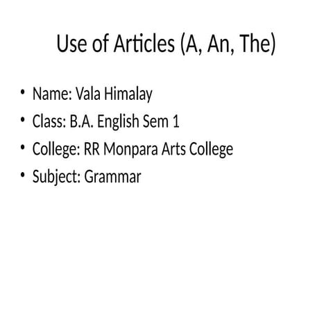 English Grammar Use Of Articles A An And The | PPTX