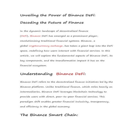 Unveiling the Power of Binance DeFi: Decoding the Future of Finance | DOC