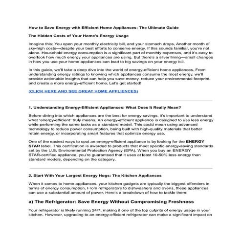 How to Save Energy with Efficient Home Appliances: The Ultimate Guide | PDF