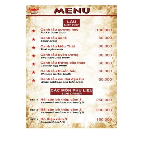 Menu lẩu Trung Hoa | PDF