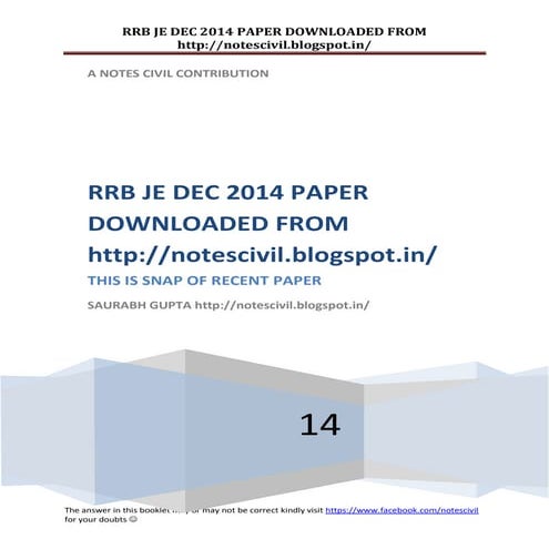 RRB QUESTION PAPER JE 2014 (CURRENT EXAM) | PDF