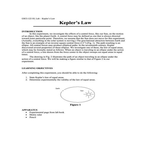 Kepler's Law Lab for GSCI-122-Lee University | PDF