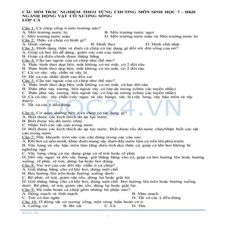 [Doc24.vn] cau hoi-trac-nghiem-theo-tung-chuong-mon-sinh-hoc-7-hkii | PDF