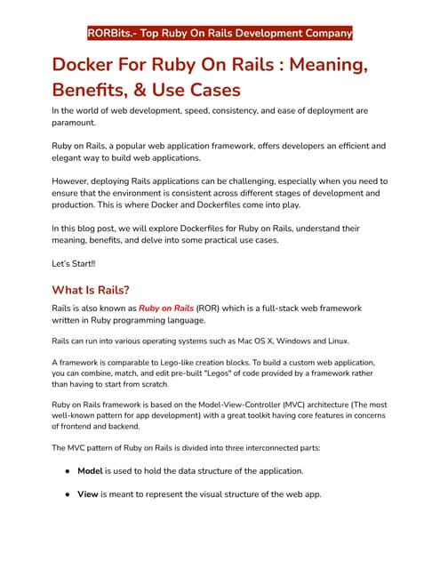 Docker For Ruby On Rails Meaning Benefits And Use Cases Pdf