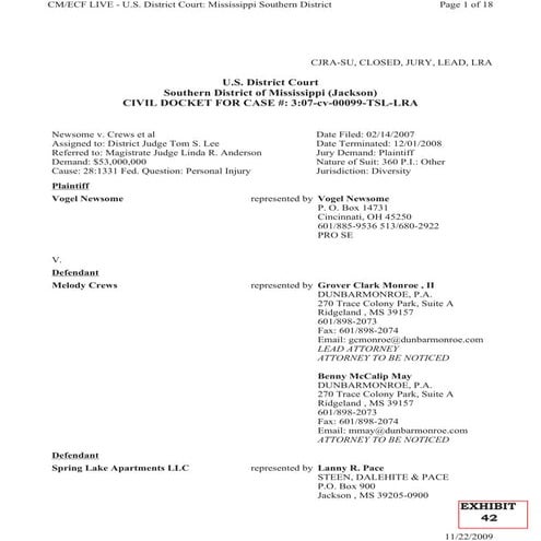 Docket sheet newsome v sla (0099) | PDF