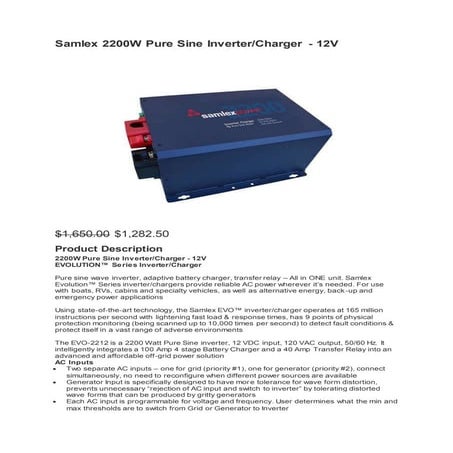 Samlex 2200W Pure Sine Inverter/Charger - 12V | DOCX