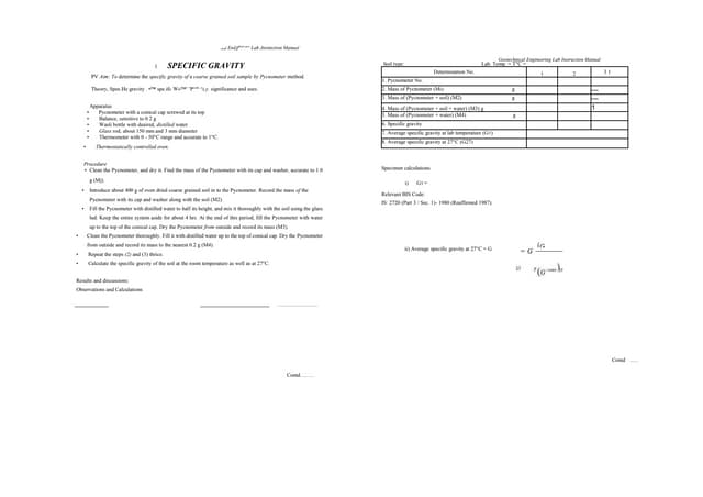 To determine specific gravity of the solids by density bottle method | DOCX
