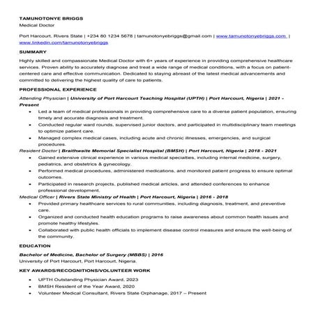 Doctor - Fully Editable ATS Resume Template.docx