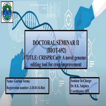 CRISPR-Cas9 : A novel tool for genome editing for crop improvement | PPTX