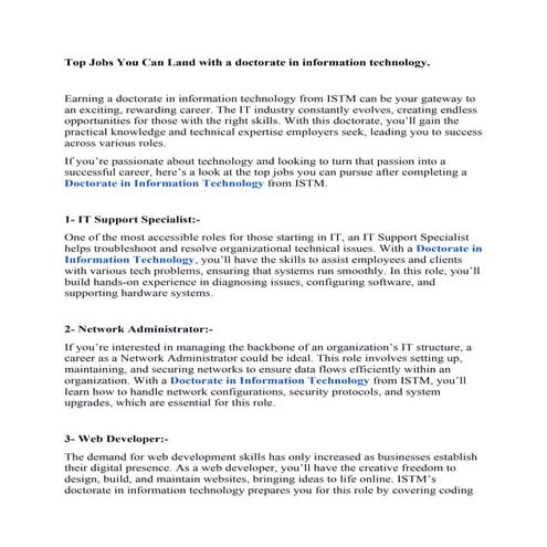 Doctorate in Information Technology .docx | IT and Internet Support | Internet