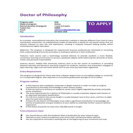 Doctor Of Philosophy | DOC | Postgraduate Education | College Education