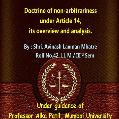 Doctrine non-arbitrariness under Article 14 | PPTX