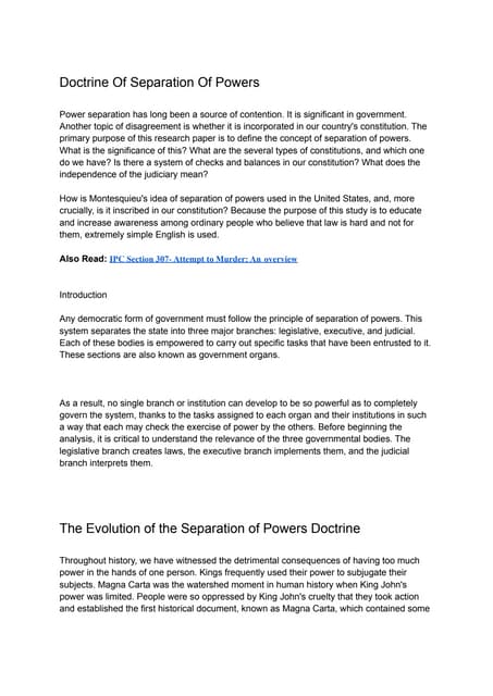 Doctrine of Seperation of Powers in Indian Law | PPTX