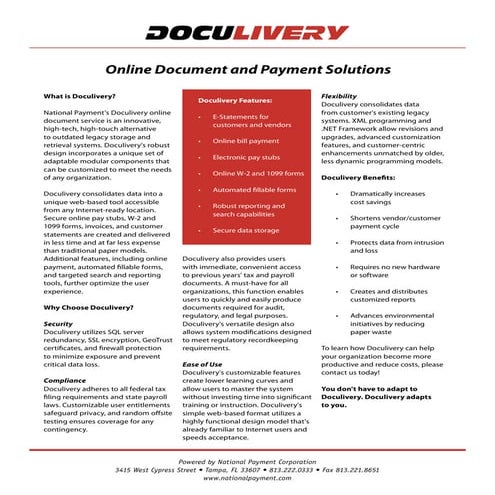 Doculivery Brochure - Online Statements Simplified | PDF