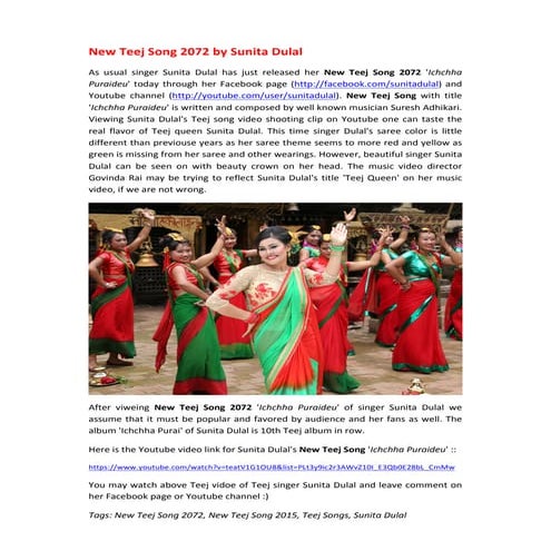 New Teej Song 2072 by Sunita Dulal | PDF