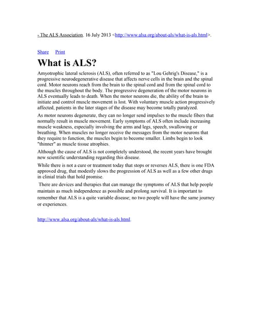 Amyotrophic lateral sclerosis (als) | PPTX | Dental Health | Diseases and Conditions