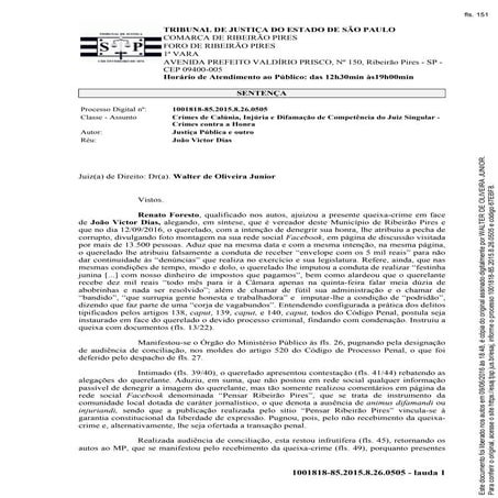 JUIZ SENTENCIA WALTINHO NA BALADA EM QUEIXA CRIME | PDF