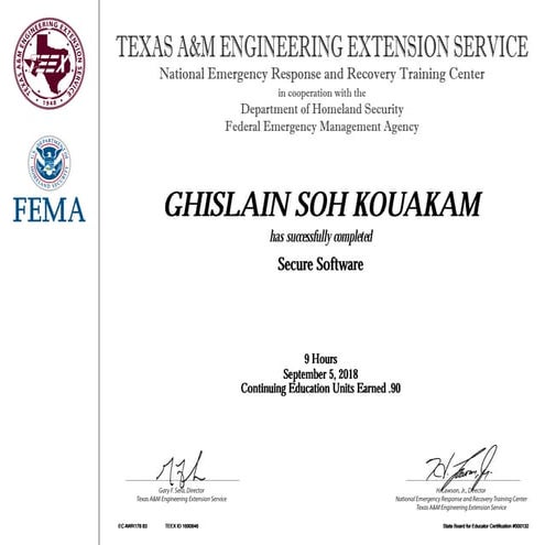 TEXAS A&M ENGINEERING EXTENSION CERTIFICATE-SECURE SOFTWARE | PDF
