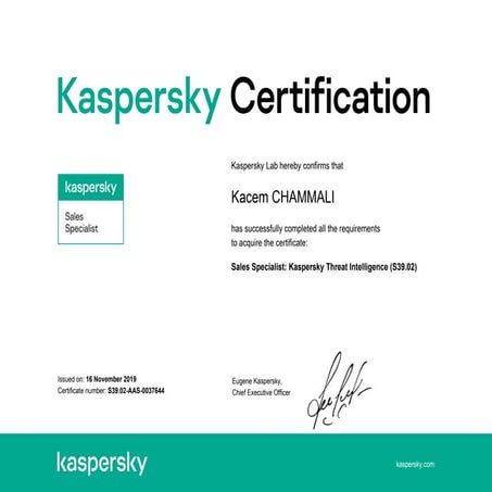 Sales Specialist: Kaspersky Threat Intelligence (S39.02) | PDF