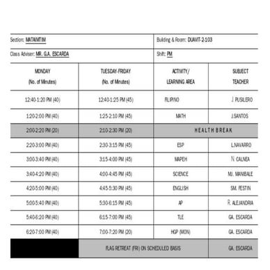 Document.docx the schedule of the class program | DOCX