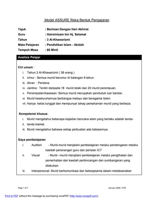 contoh Model assure dalam RPH | DOCX