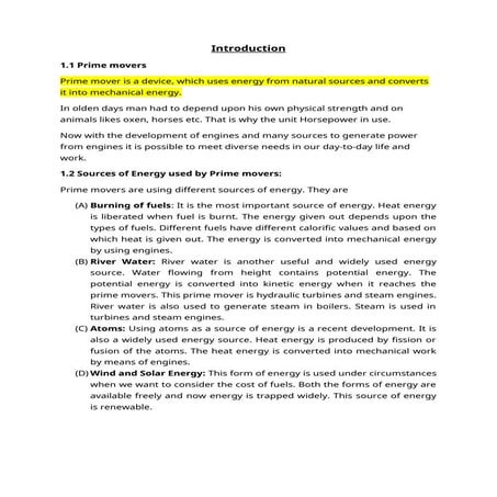 Basic Mechanical Engineering Introduction for 1st year | DOCX