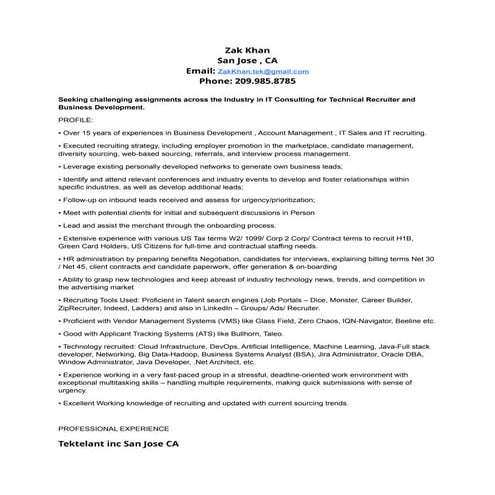 Senior Technical Recruiter Resume | DOCX | Job Search | Careers