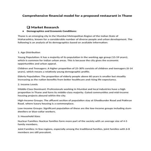 comprehensive financial model for a proposed restaurant in Thane | PDF