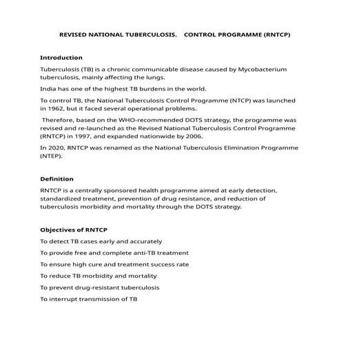 REVISED NATIONAL TUBERCULOSIS CONTROL PROGRAMME (RNTCP) | PPTX