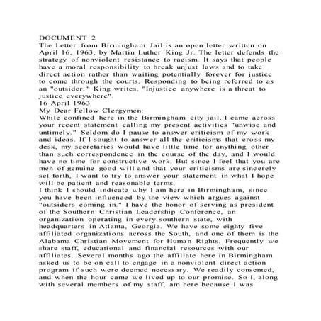 DOCUMENT 2 The Letter from Birmingham Jail is an open letter writt | DOCX