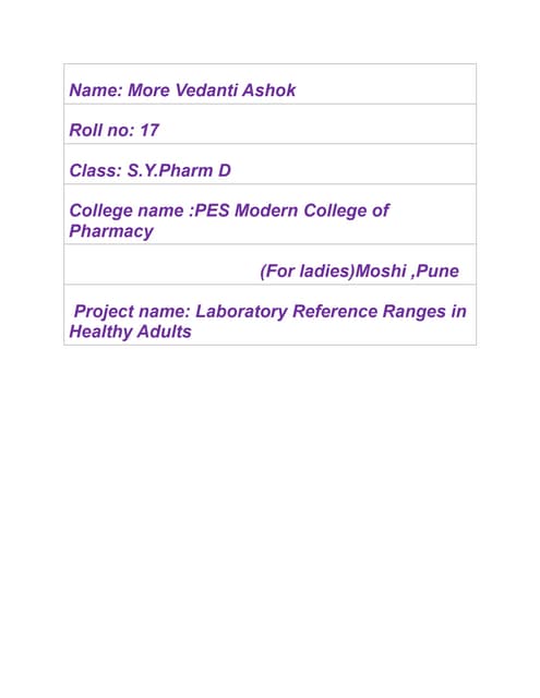 Laboratory Reference Ranges in healthy Adults | PDF Laboratory Reference Ranges in healthy Adults | PDF