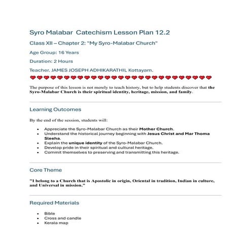 Syro Malabar Catechism Lesson Plan Class 12 Chapter 3 Lesson Plan James ...