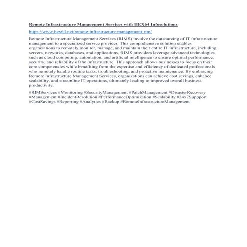 Remote Infrastructure Management Services with HEX64 Infosolutions | DOCX