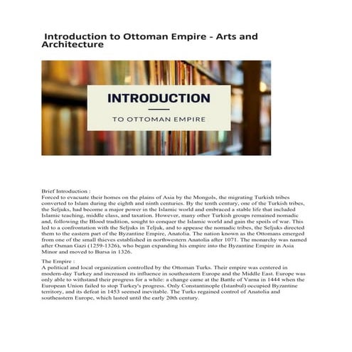 Introduction To Ottoman Empire - Arts And Architecture | PDF