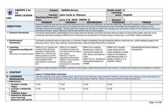 dll-1st-quarter-english-9.docx | Educational Assessment | Education