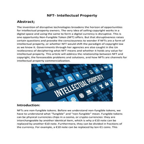 NFT- Intellectual Property | PDF