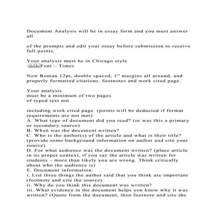 Document Analysis will be in essay form and you must answer all .docx