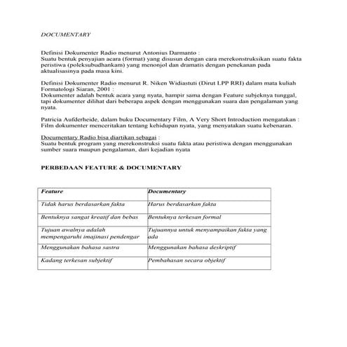 PENULISAN NASKAH BERITA RADIO FEATURE & DOKUMENTER - Documentary | DOC