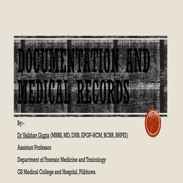 Documentation and Medical Records for Medical Professionals | PPTX