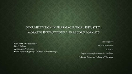 Master formula record | PPTX | Pharmaceutical Industry | Industries