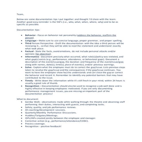 Performance Management Documentation Tips | DOCX