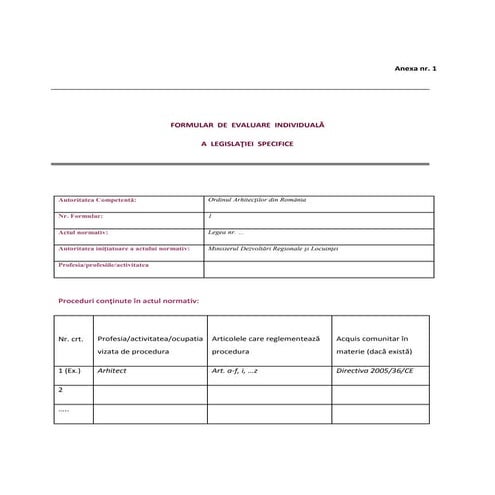 Documente de informare anexa nr 1 - formular de evaluare | PDF