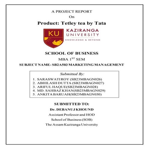 A PROJECT REPORT On Product: Tetley tea by Tata | PDF