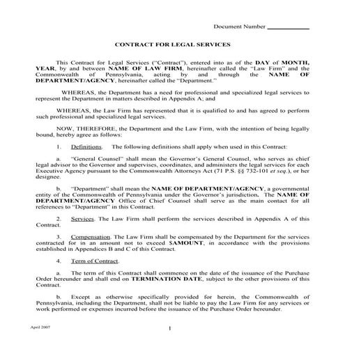 Document Number Contract For Legal Services This Contract For Legal | PDF